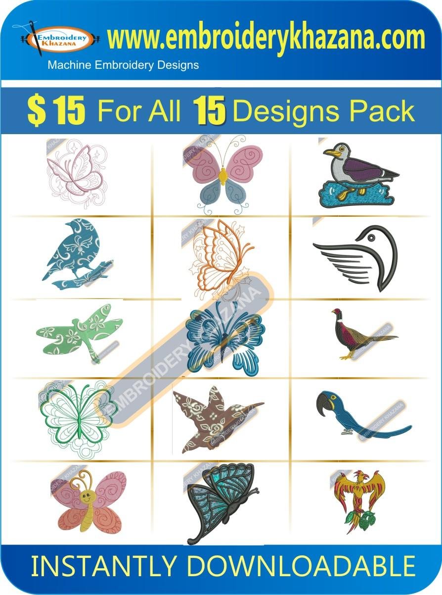 Birds, Animal Embroidery Design Pack | Birds, Animal Machine Embroidery ...