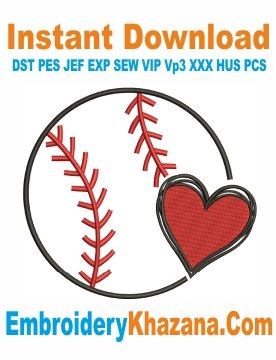 Logo Baseball Heart Embroidery Design | Baseball Love Embroidery Files